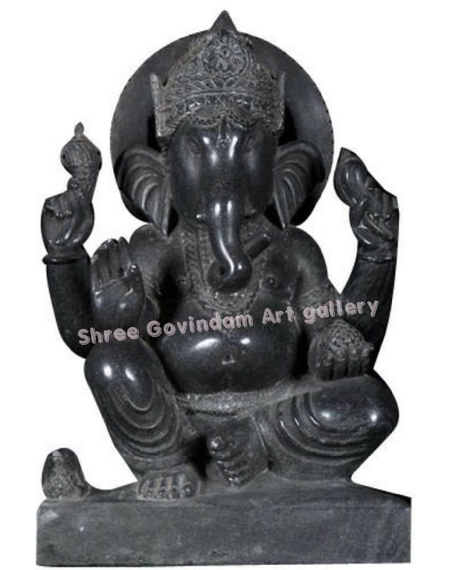 Polished Black Stone Ganesha Statue, for Home, Office, Shop, Packaging ...