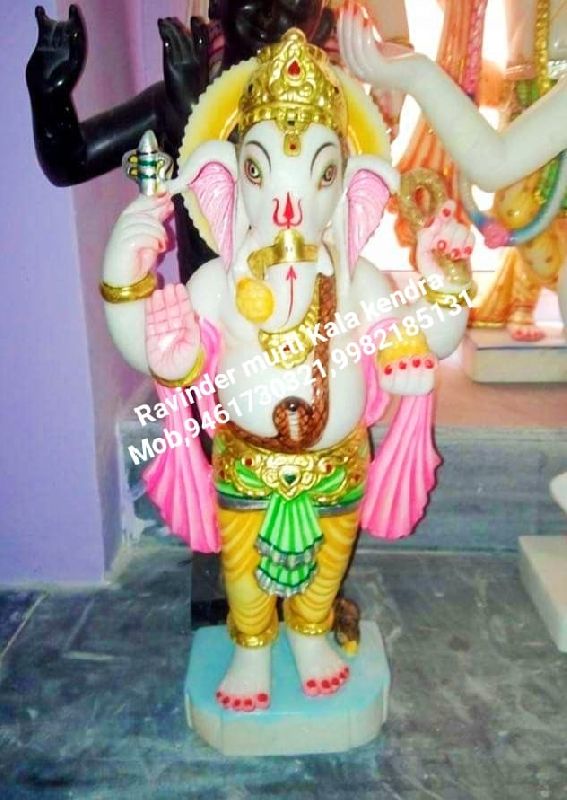 Marble Standing Ganesh Statue, For Worship, Temple, Color : Multicolor ...