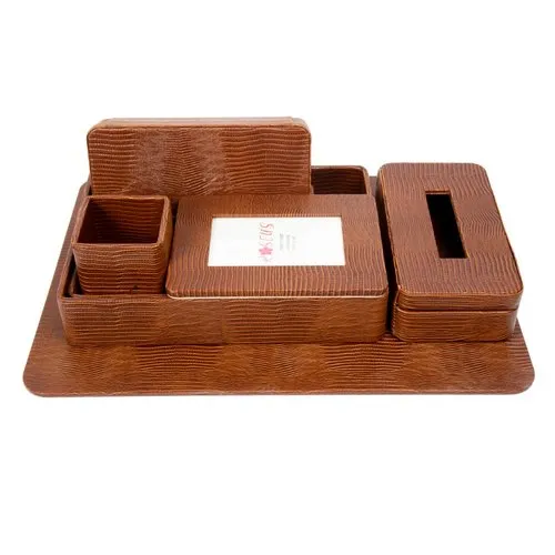 Rectangular Leather Desk Organizer, Pattern : Plain, Color : Brown at ...