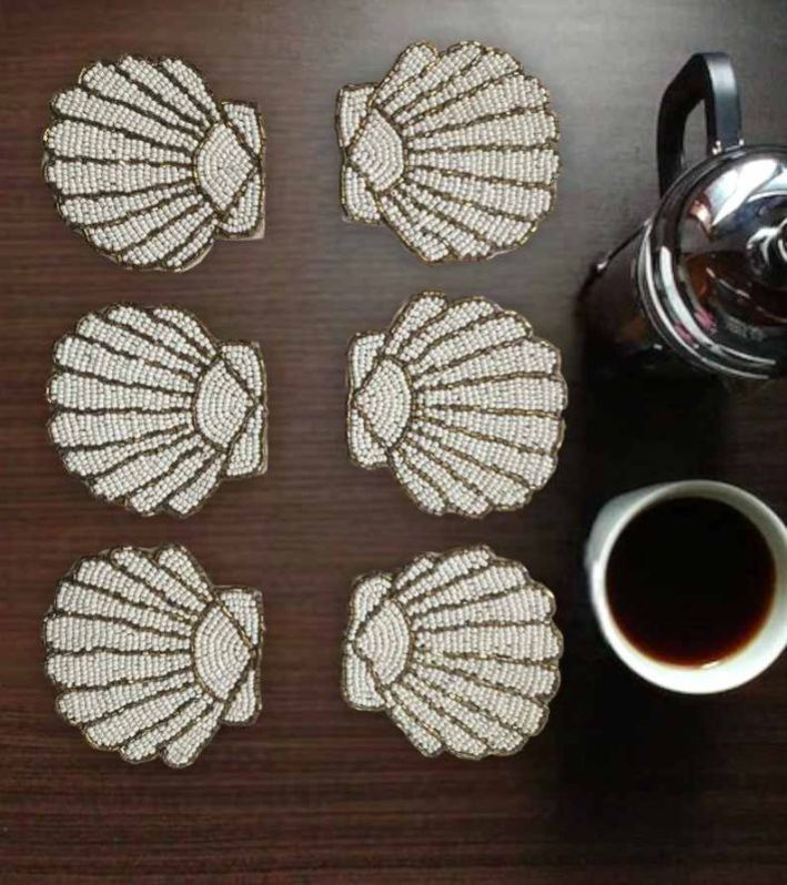 Handmade Shells Shaped Beaded Tea Coasters For Tableware, Restaurant ...