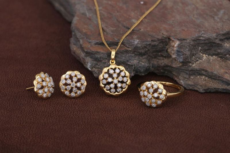 Golden Gold Fancy Diamond Pendant Set, Gender : Female, Packaging Type ...