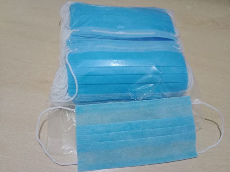 Non Woven Disposable Face Mask, Color : Blue, Rope Length : 5inch, Rope ...