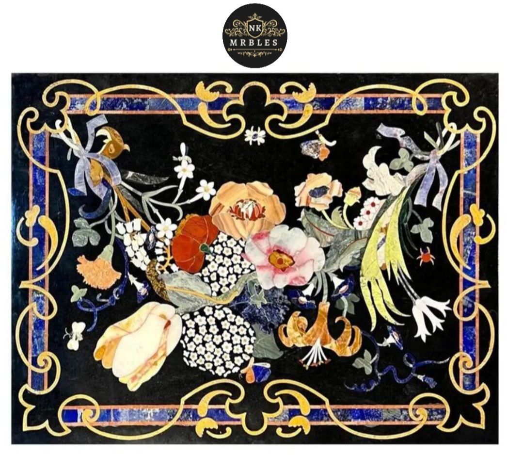 Polished Marble Artificial Stone Inlay Table Top, Color : Black at Best ...