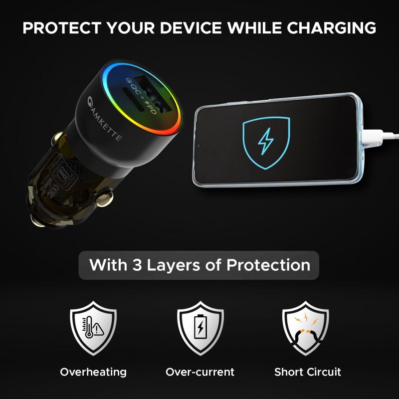 Amkette Power PRO 60W Fast Car Charger with Dual Output, 30W Qc + 30W ...