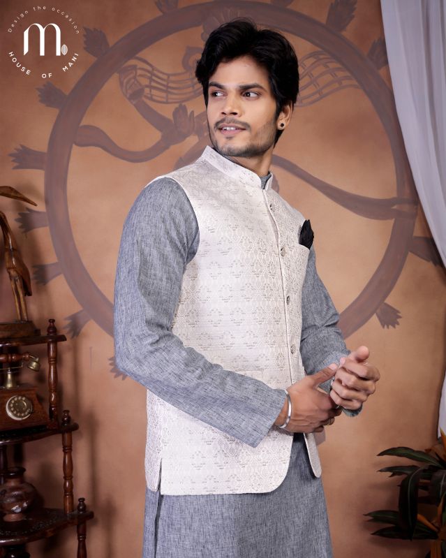 Men's Ethnic Wear Classic Off White Jacquard Modi Coat at Rs 1515 in ...